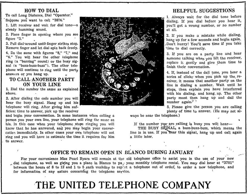 Blanco, Texas Telephone History | Blanco, Texas History